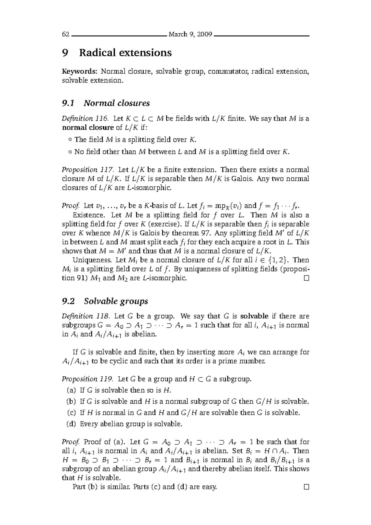 MA3D5 2008-2009 Lecture Notes 9 - Radical extensions - 62 9 March 9 ...
