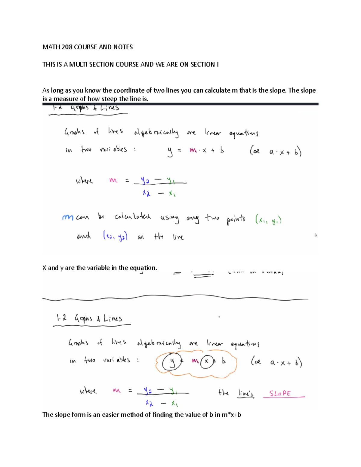 MATH 208 Course AND Notes - MATH 208 COURSE AND NOTES THIS IS A MULTI ...