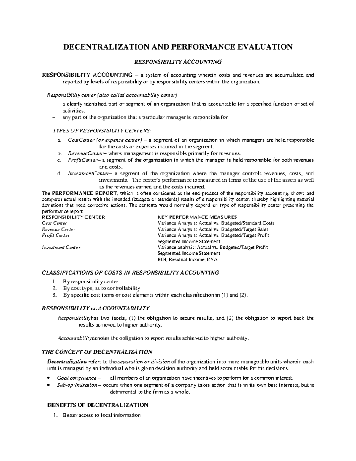 Responsibility-Accounting-HO - DECENTRALIZATION AND PERFORMANCE ...