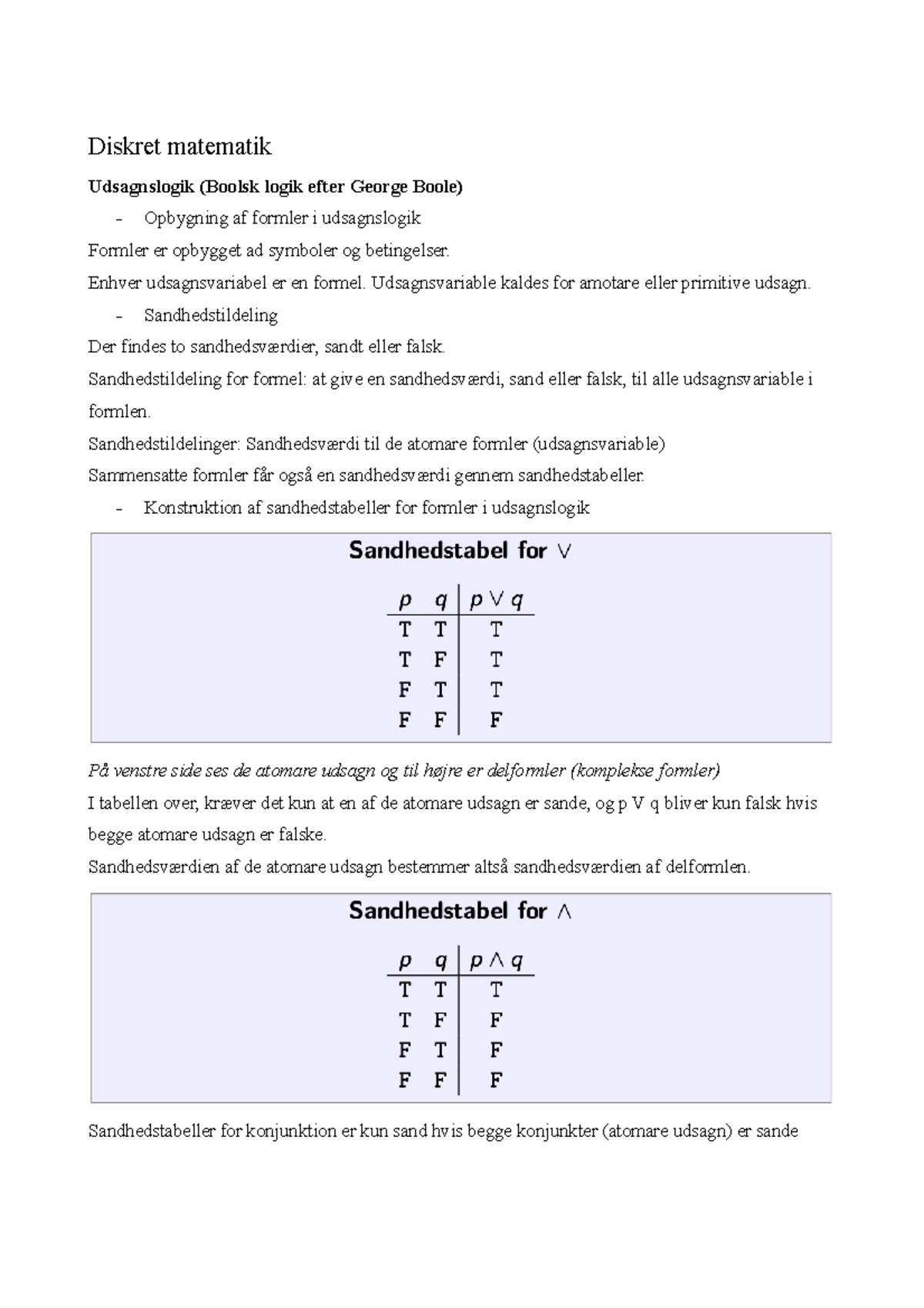 Noter til udsagnslogik i diskret matematik - Diskret matematik ...