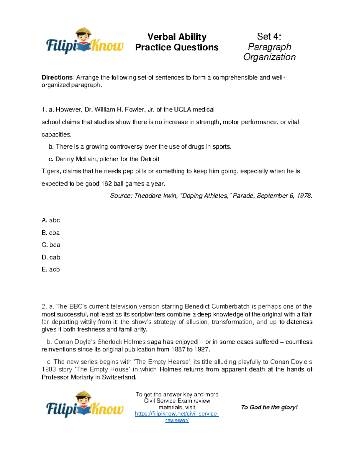 Verbal Ability Practice Questions Set 4 - Verbal Ability Practice ...