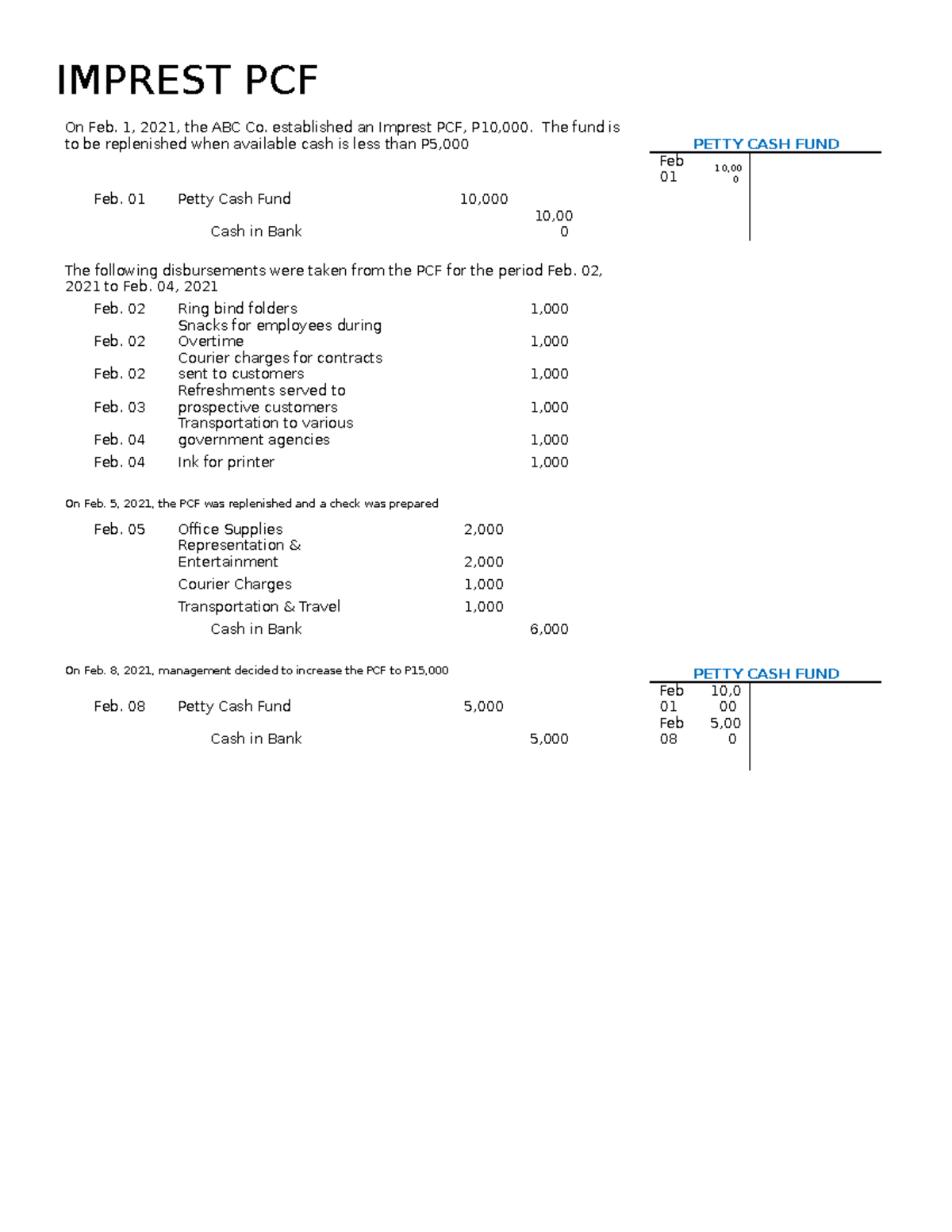 Interacc 1 - Imprest AND FLUC PCF Sample - IMPREST PCF On Feb. 1, 2021 ...
