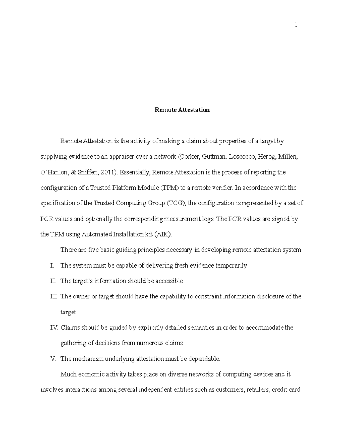 Remote Attestation docx - Remote Attestation Remote Attestation is the ...