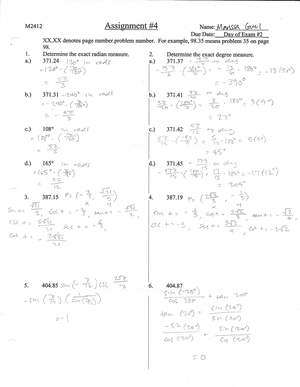 Pre-cal Assignment 1 Collected HW - MATH 2412 - Studocu