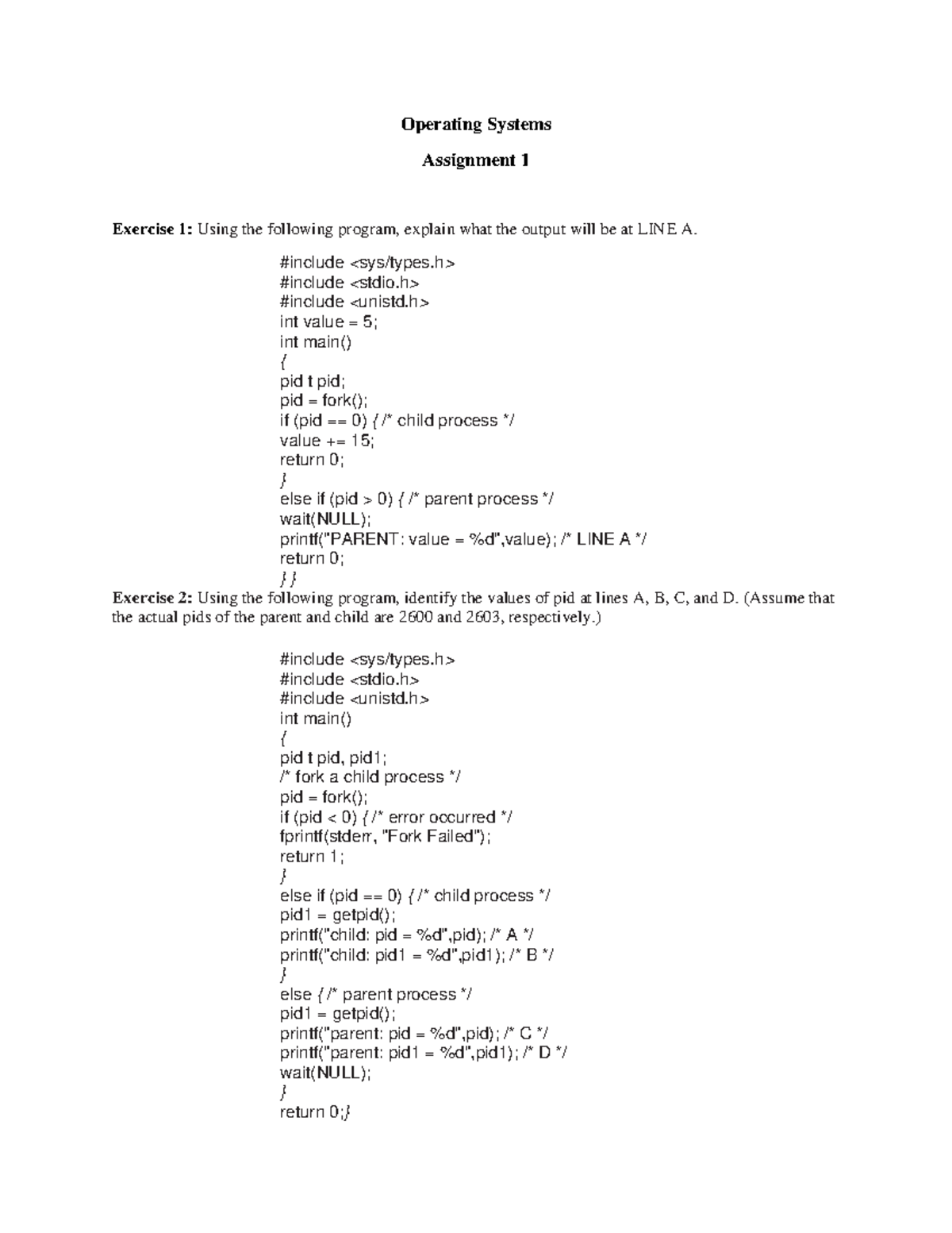 Assignment 1 C55707 B47a96f14499 C6f5463187620 E Operating Systems Assignment 1 Exercise 1