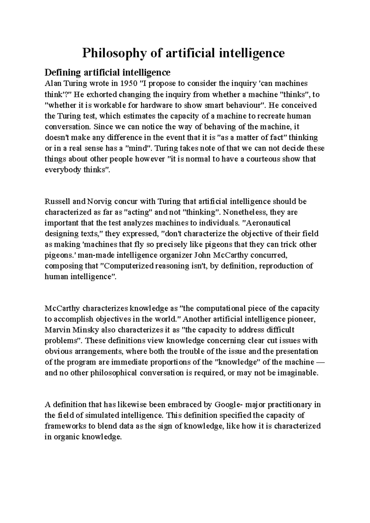 Philosophy of artificial intelligence - Philosophy of artificial ...