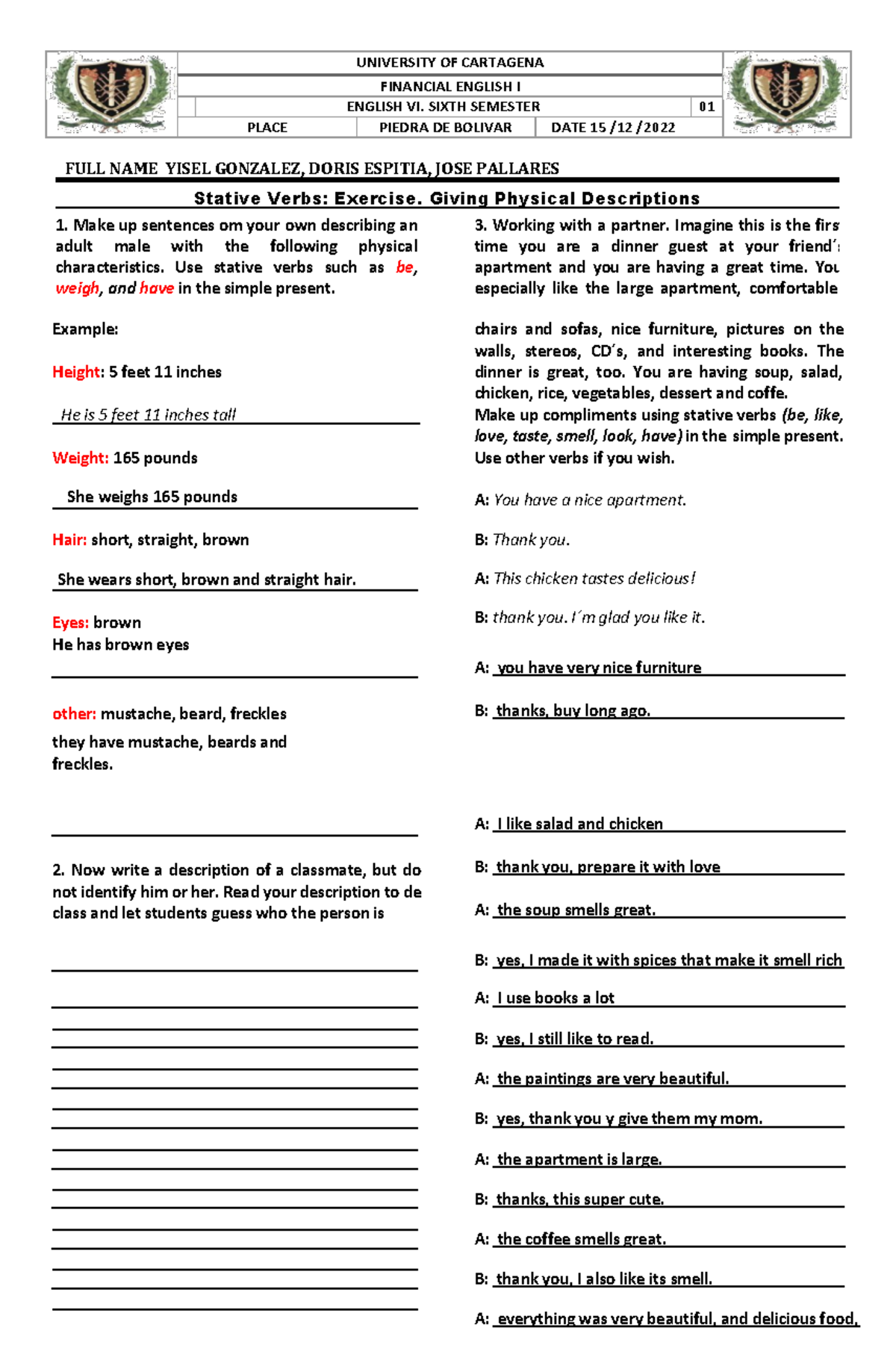 Acttividad Ingles Unidad 3 - UNIVERSITY OF CARTAGENA FINANCIAL ENGLISH ...