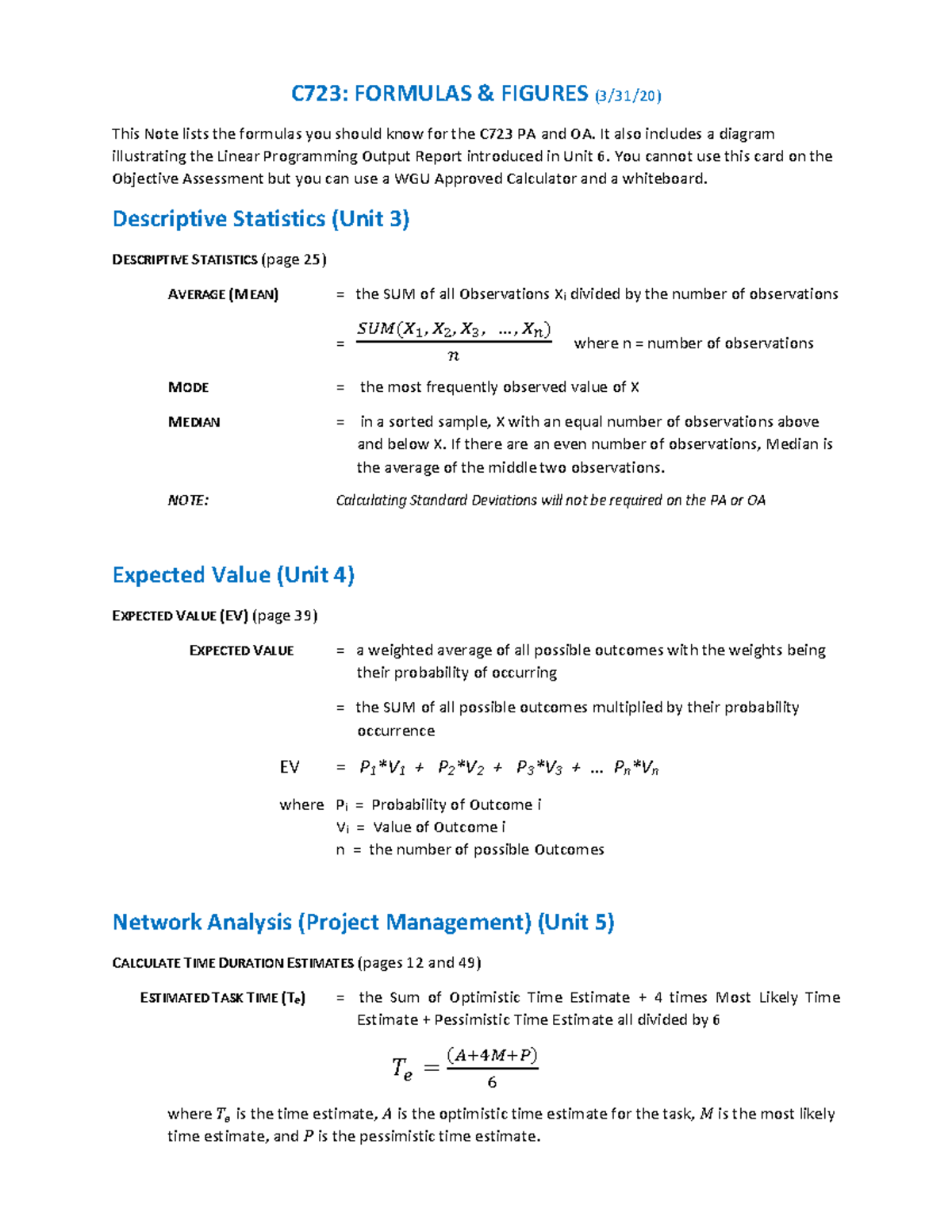 C723 - Formulas and Figures - C723: FORMULAS & FIGURES (3/31/20) This ...