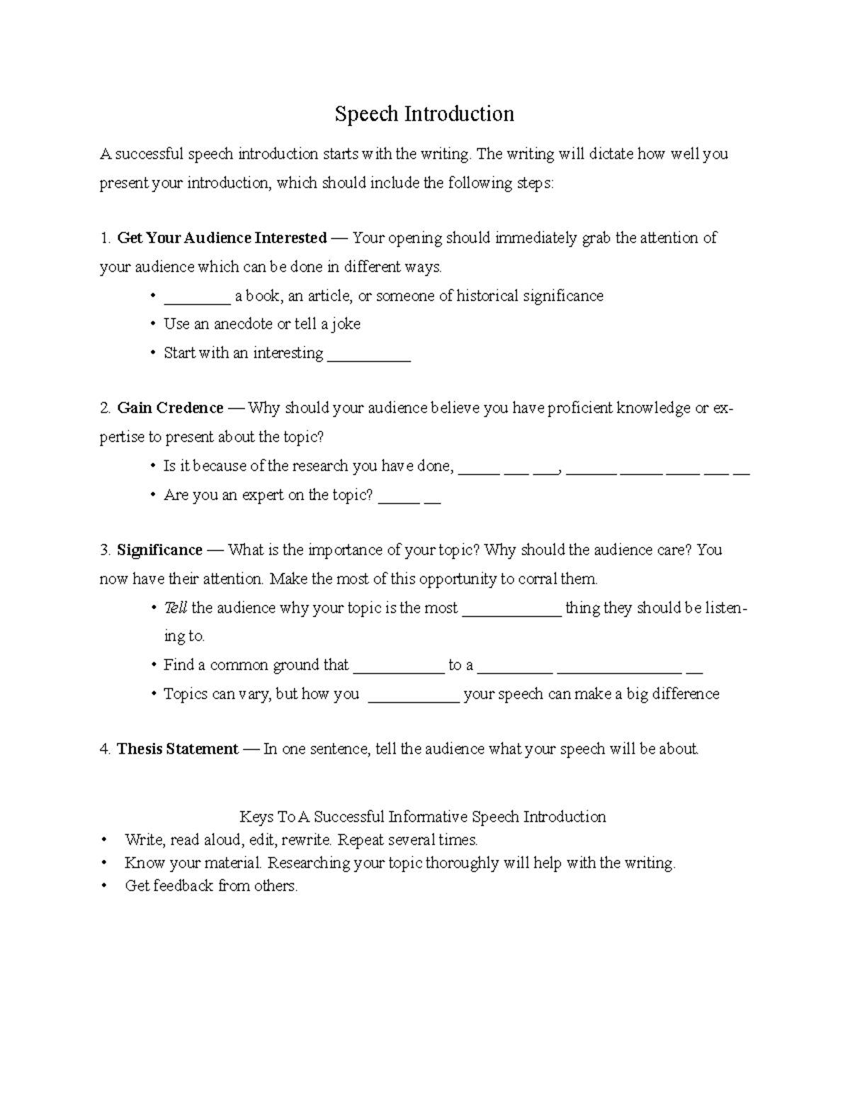 Speech Introductions - The writing will dictate how well you present ...