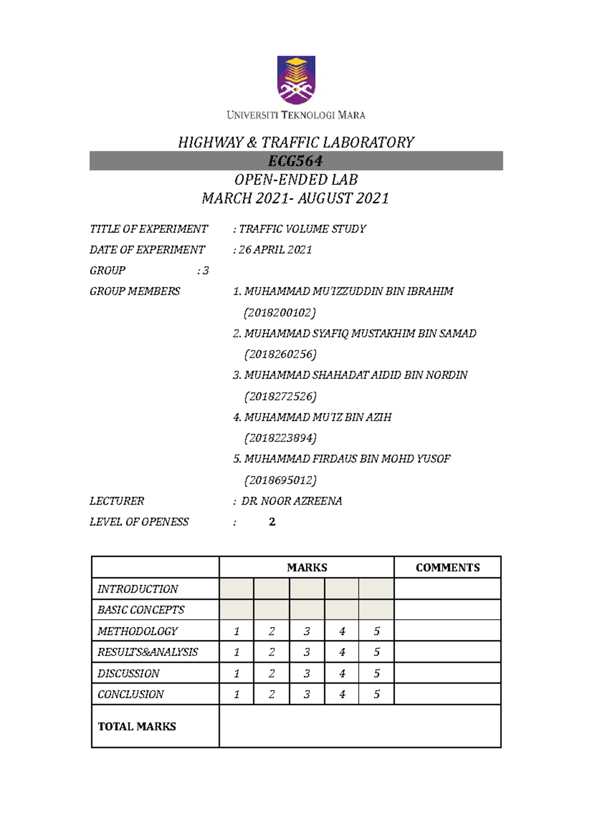 Group 3 Traffic Volume Study Report LEVEL 2 - HIGHWAY & TRAFFIC ...