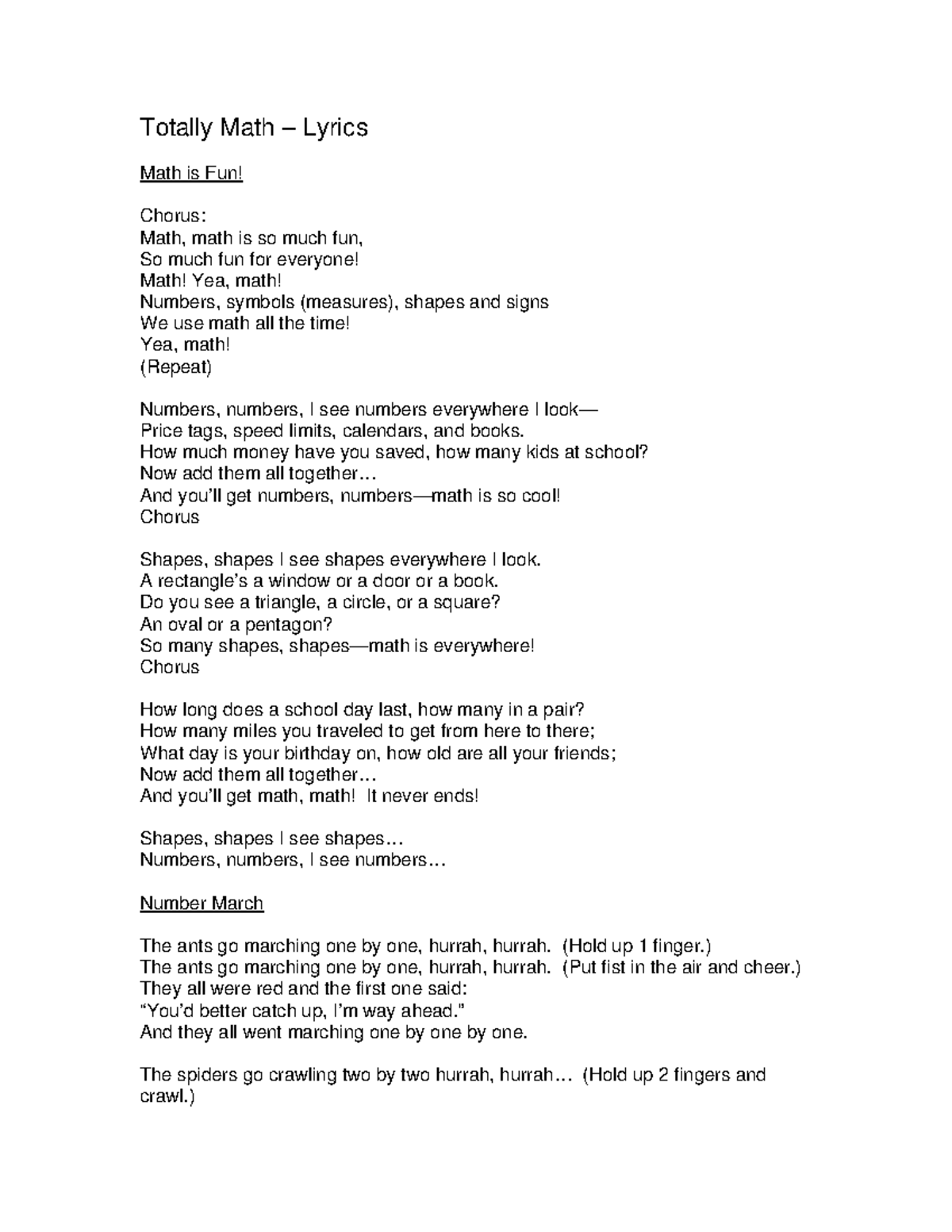 Lyrics Totally Math - Dsscvd - Totally Math – Lyrics Math is Fun ...