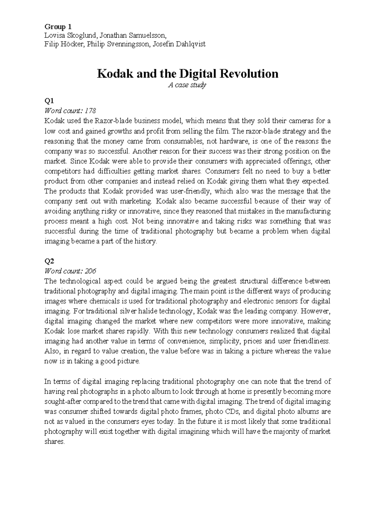 Kodak Case Study - Group 1 Lovisa Skoglund, Jonathan Samuelsson, Filip ...