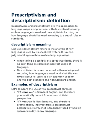 Descriptivism - Topic: Descriptivism Submitted by: Group 3 Enab ...