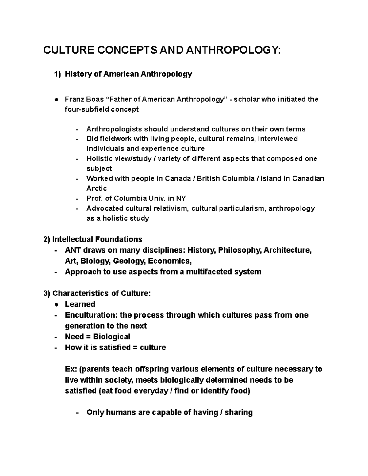 Week 1 2 Culture concept Notes - CULTURE CONCEPTS AND ANTHROPOLOGY: 1 ...