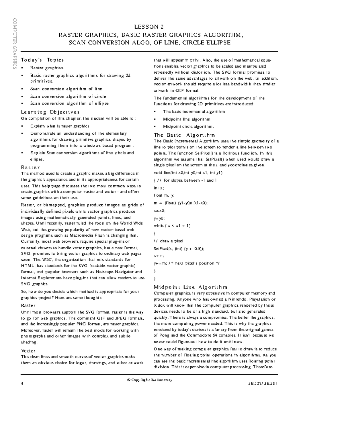 COMP Graphics lecture-02 - 4 3 B 2 2 / 3 E 8 1 © Copy Right: Rai ...