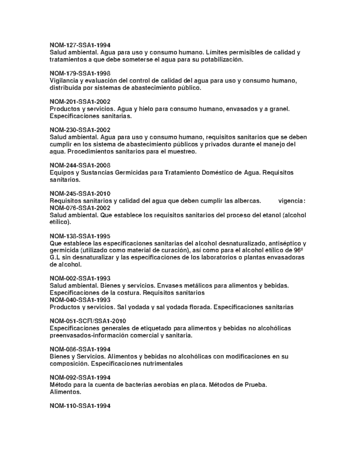 NOM - Listado de todas las normas dentro de enfermeria - NOM-127-SSA1 ...