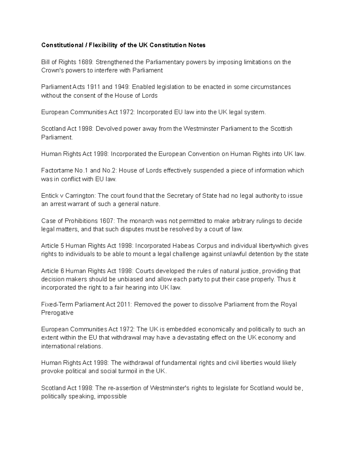 Constitutional Flexibility of the UK Constitution Notes - Scotland Act ...