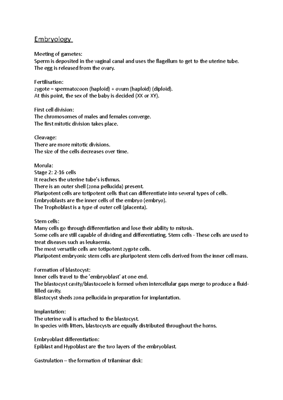 Embryology - These subtopics are included in Anatomy and Physiology ...