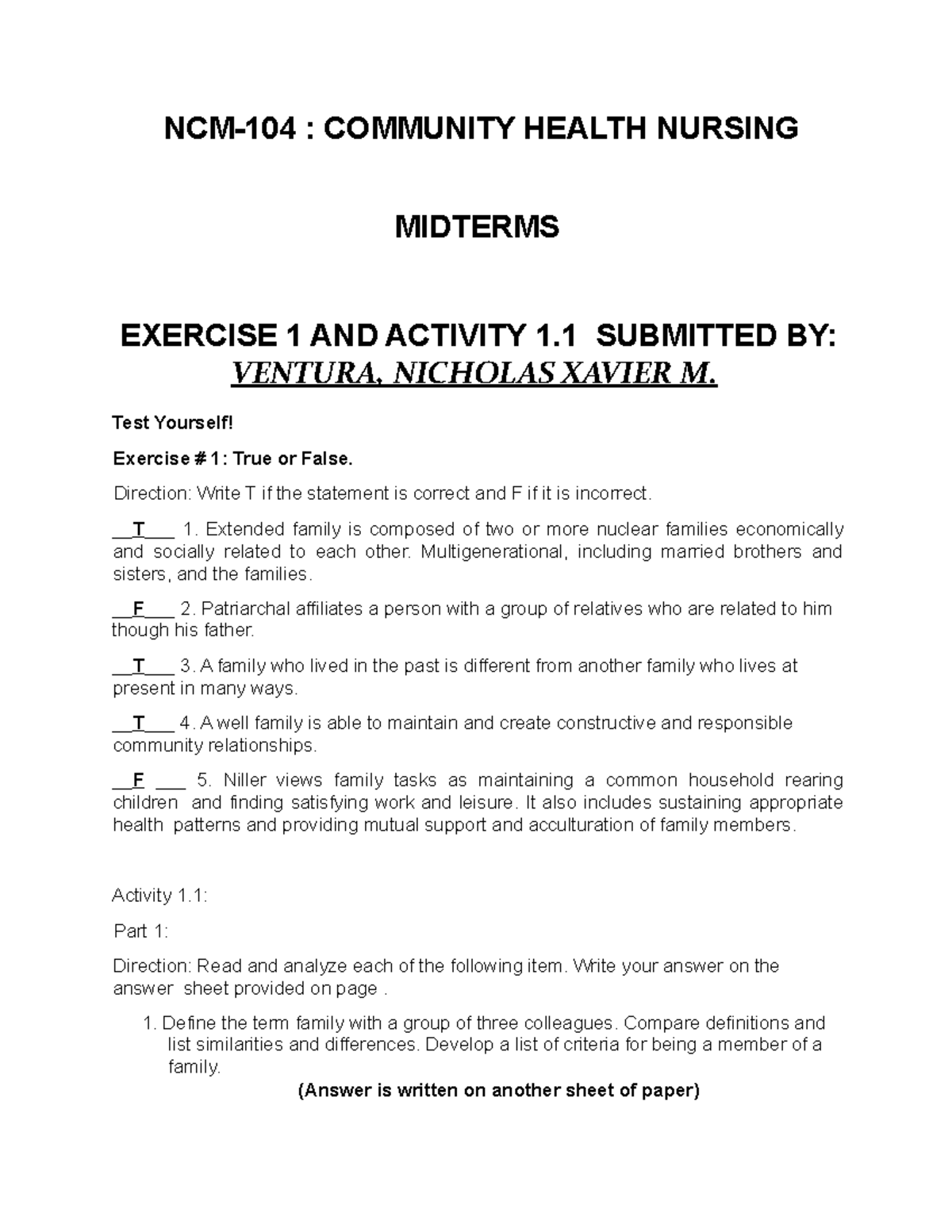 Ventura NCM 104 ACT1 - school report - NCM-104 : COMMUNITY HEALTH ...