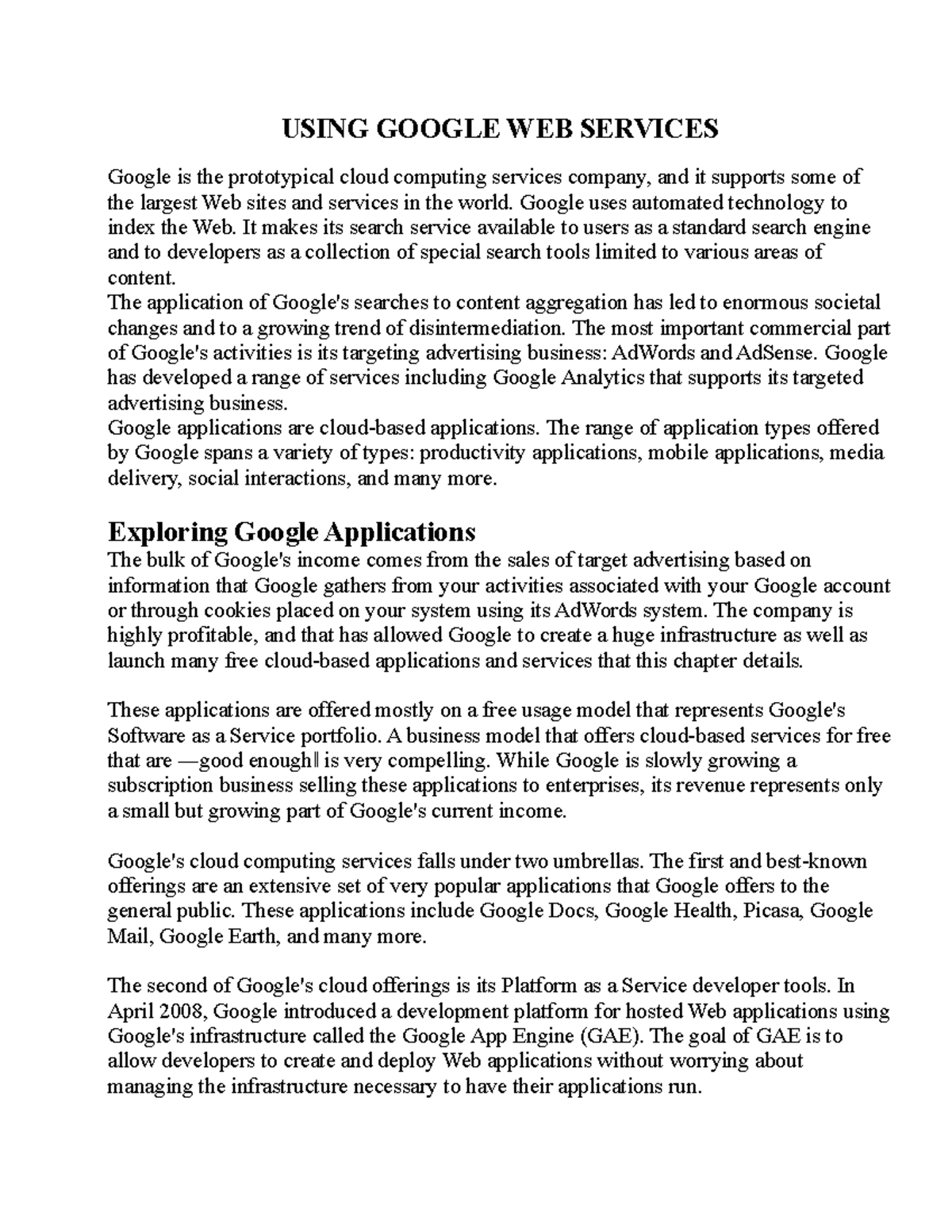 Using Google WEB Services - USING GOOGLE WEB SERVICES Google is the ...