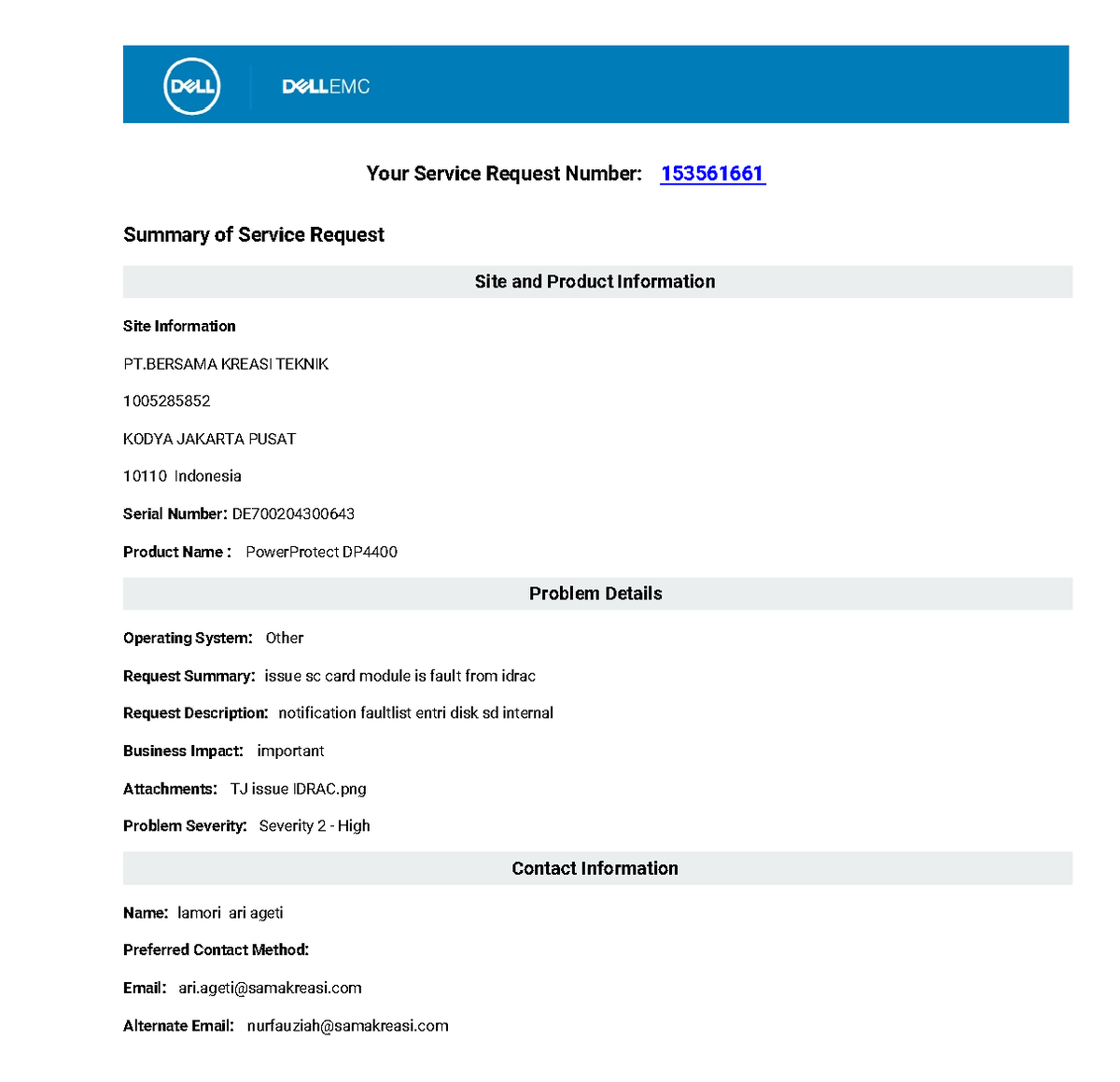Summary of Service Request 153561661 11-10-2022 - Your Service Request ...
