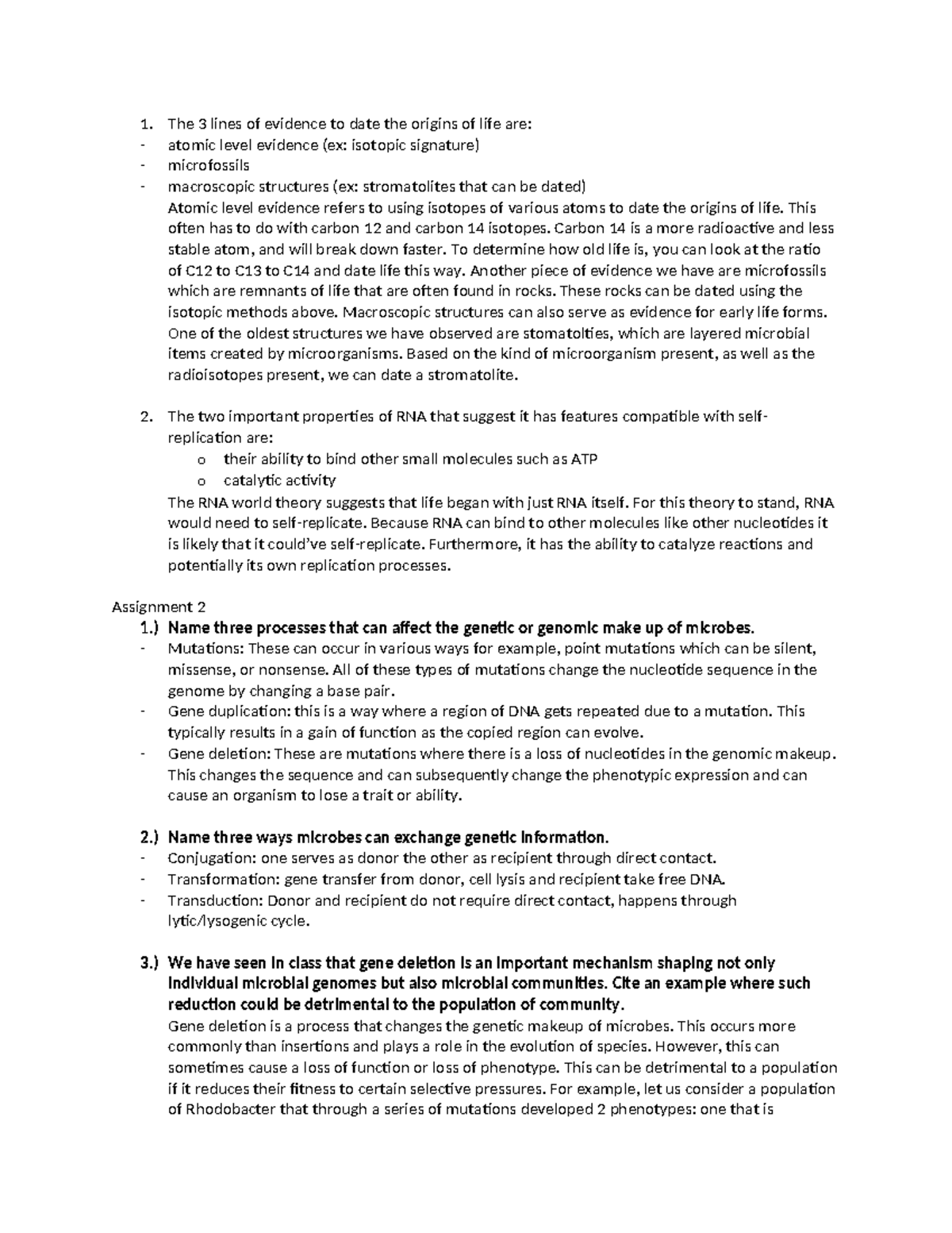 EVS Hw1 - notes - The 3 lines of evidence to date the origins of life ...