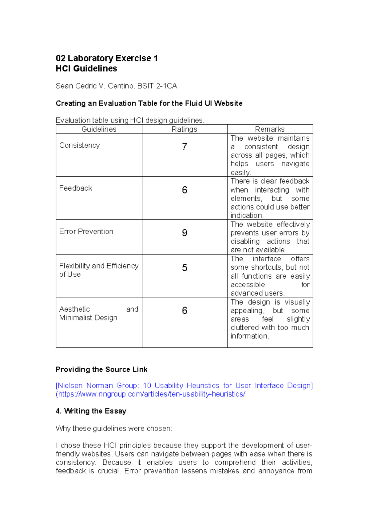 02 Laboratory Exercise 1 - 02 Laboratory Exercise 1 HCI Guidelines Sean ...