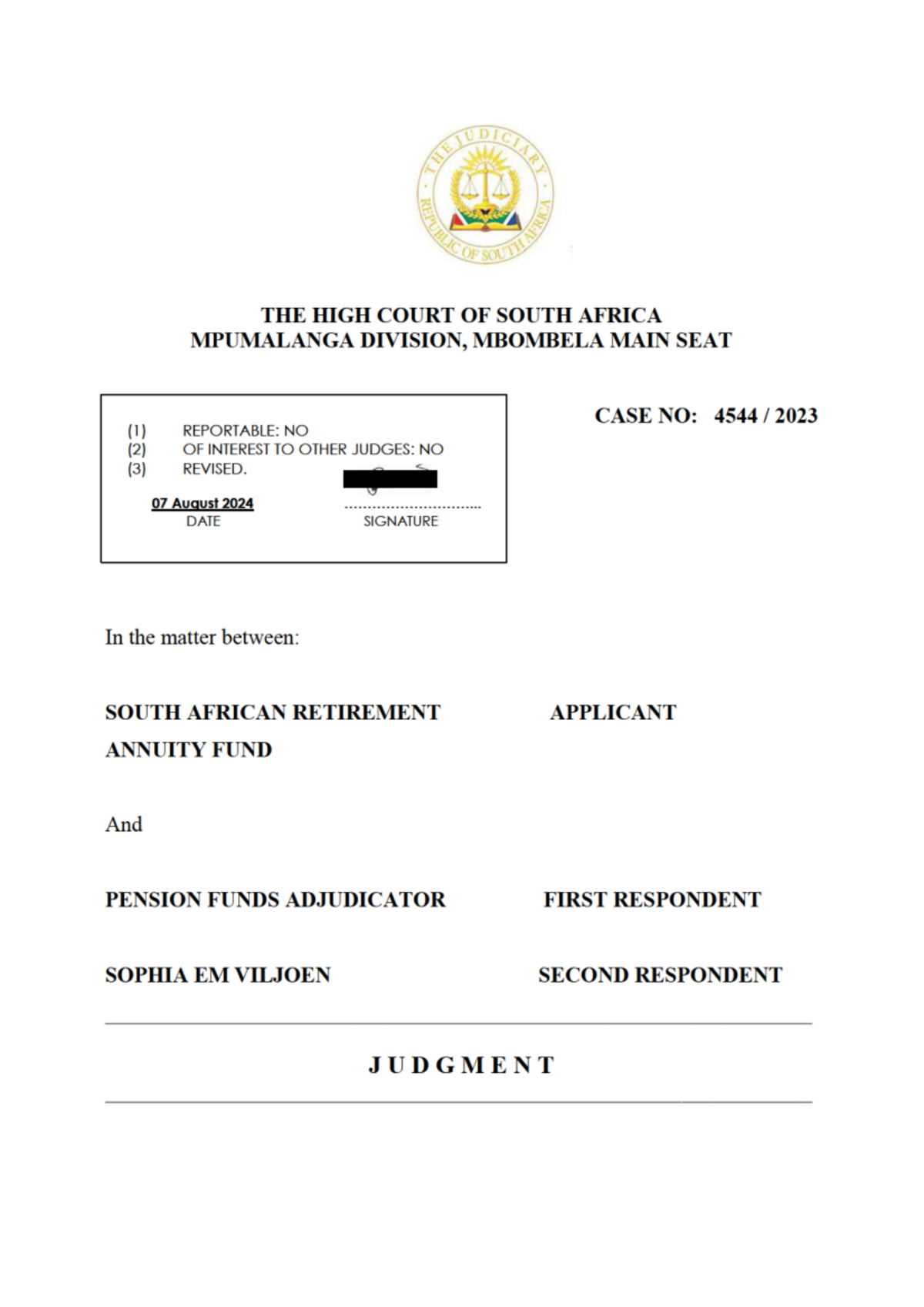 52 - South African Retirement Annuity Fund v Pension Funds Adjudicator ...