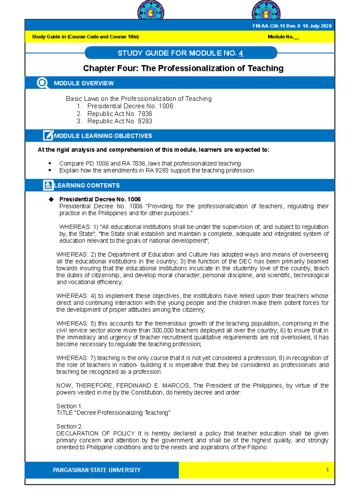 Study-Guide-4- Profed 101 1 - Chapter Four: The Professionalization of ...