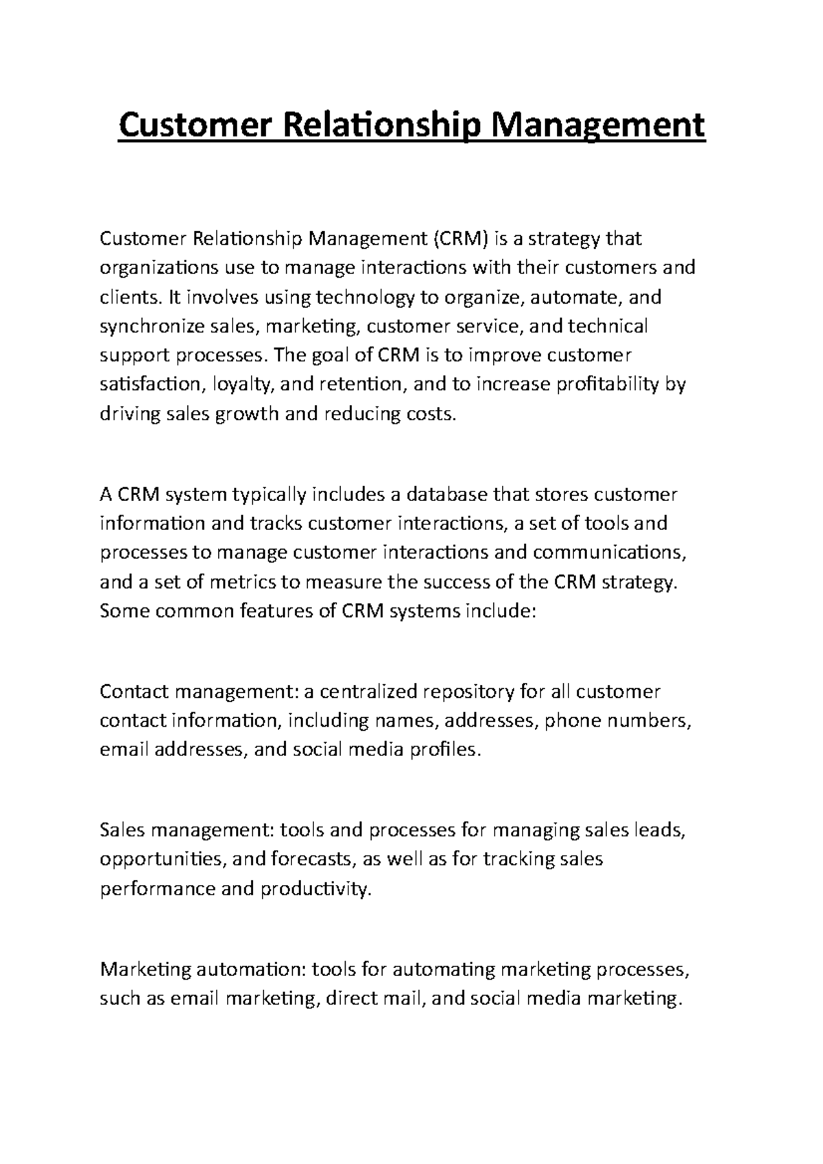 Customer Relationship Management NOTES - Customer Relationship ...