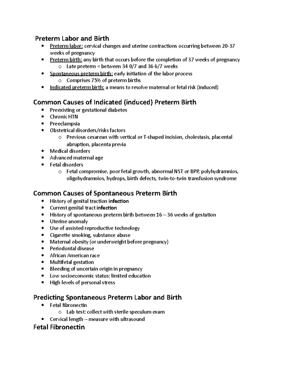 Week 3, Day 1 - notes - material covered - Preterm Labor and Birth ...