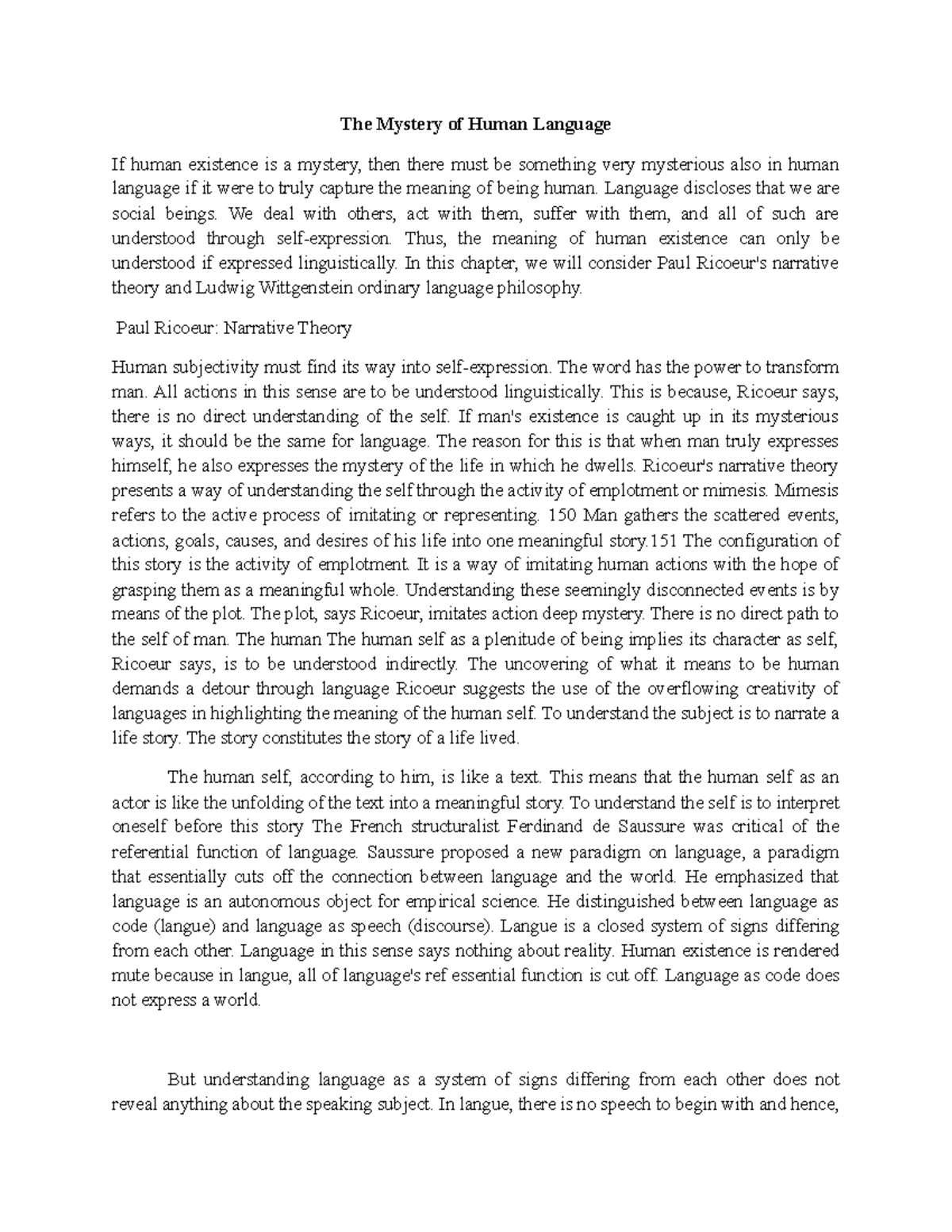 Language+and+logic - lecture notes - The Mystery of Human Language If ...
