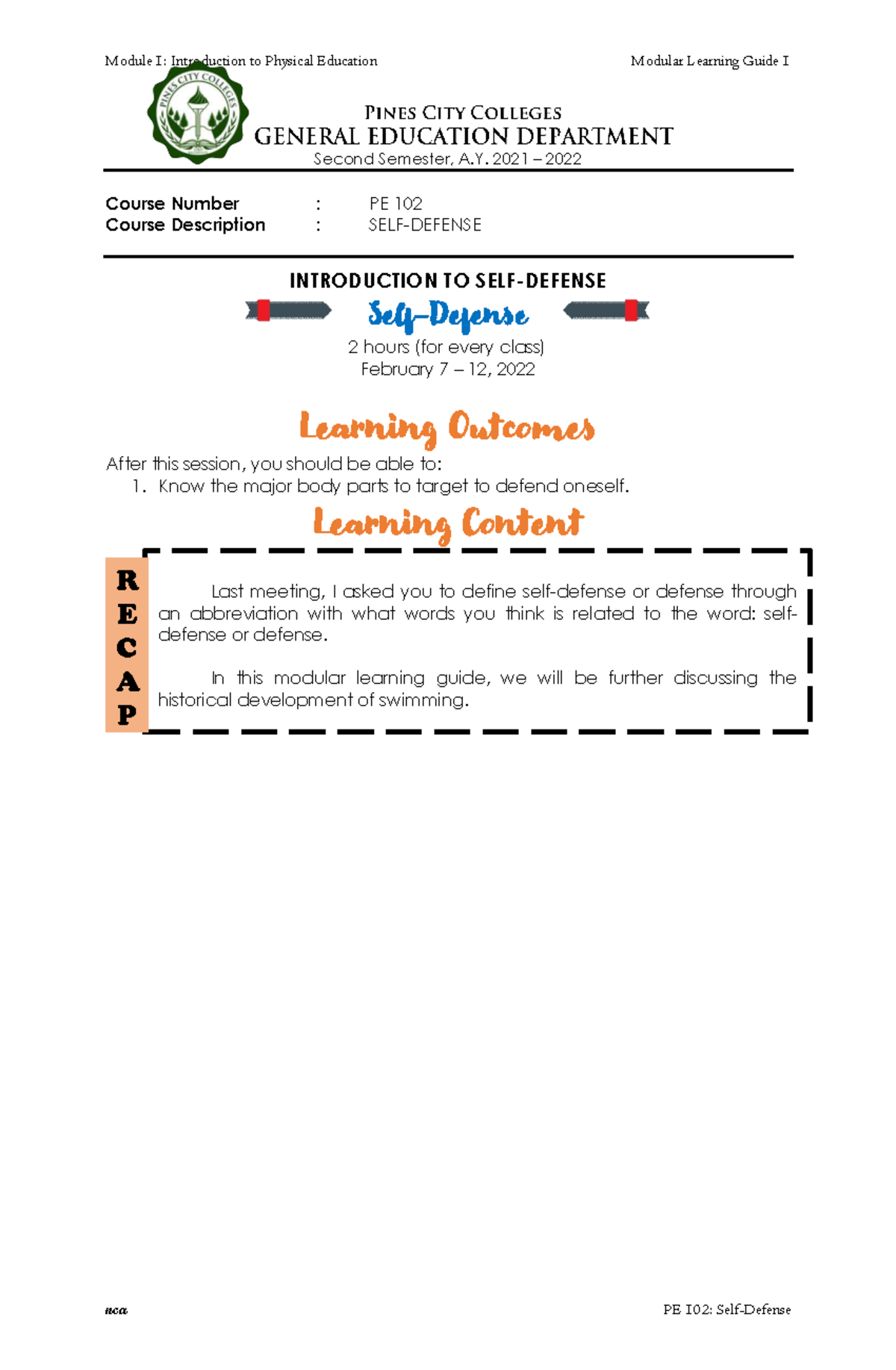 Introduction to Self-Defense or Main Principles of Self-Defense ...