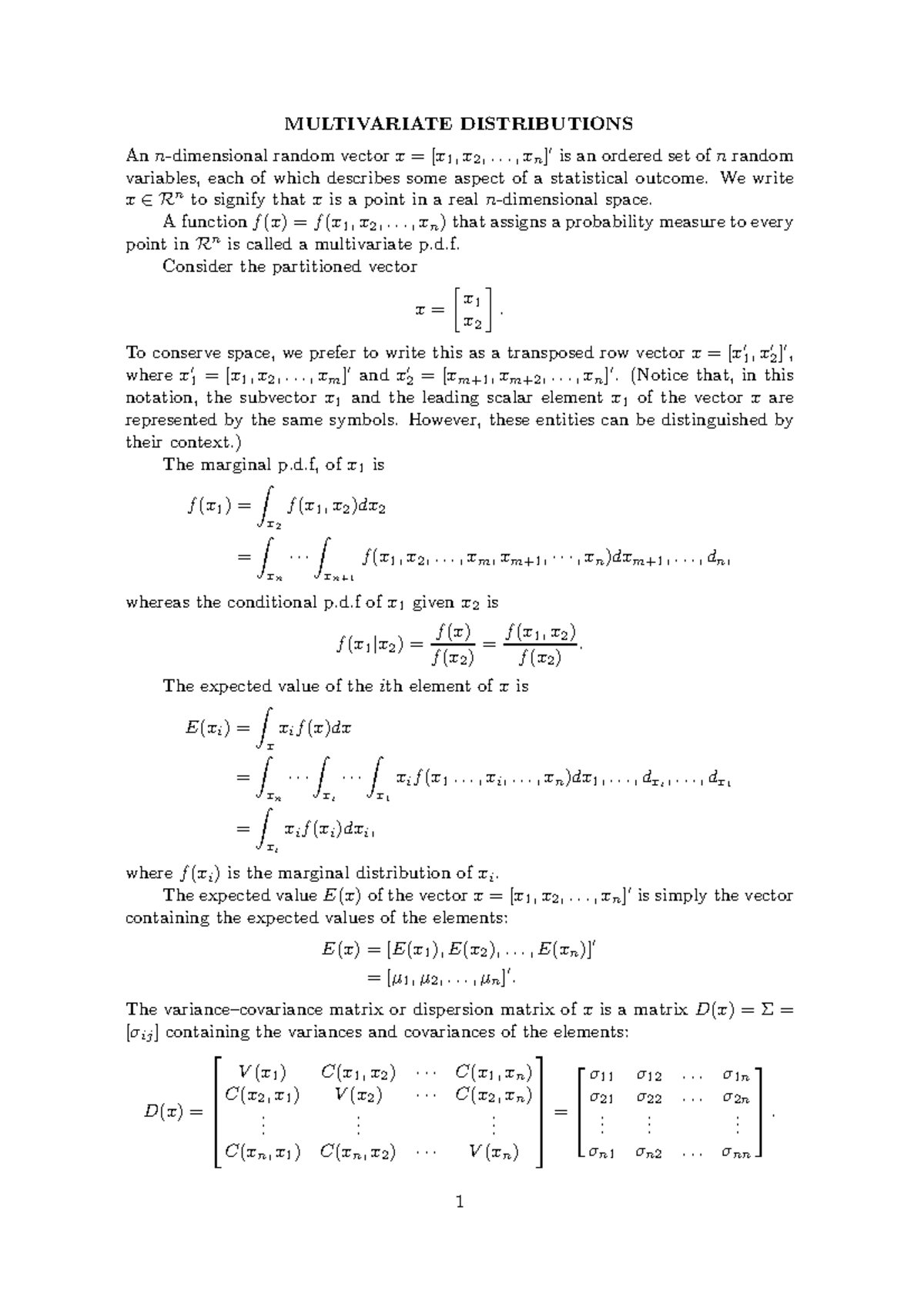 Multivariate Distributions - Lecture 7 - MULTIVARIATE DISTRIBUTIONS Ann ...