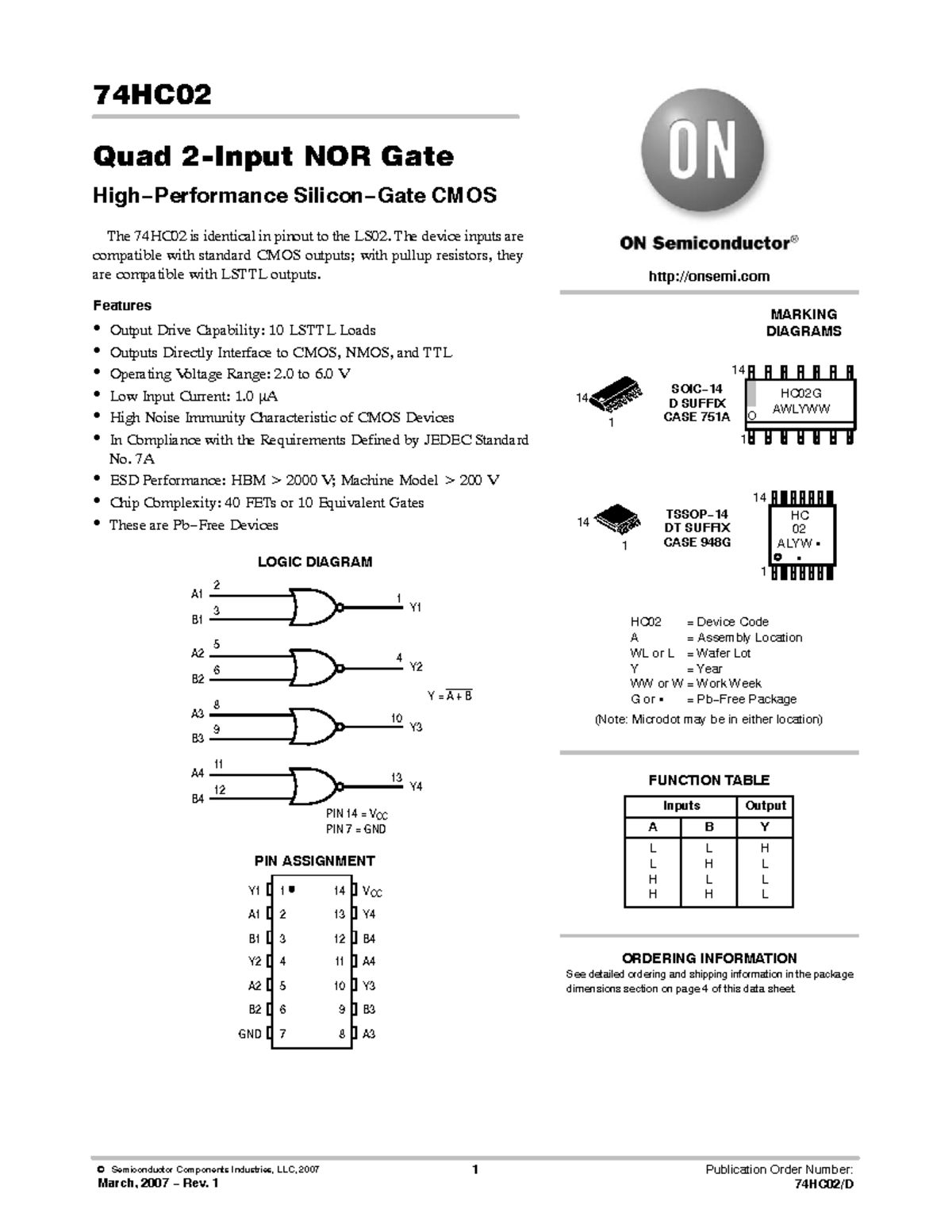 74HC02 datasheet - Técnicas Digitales I - UTN - Studocu