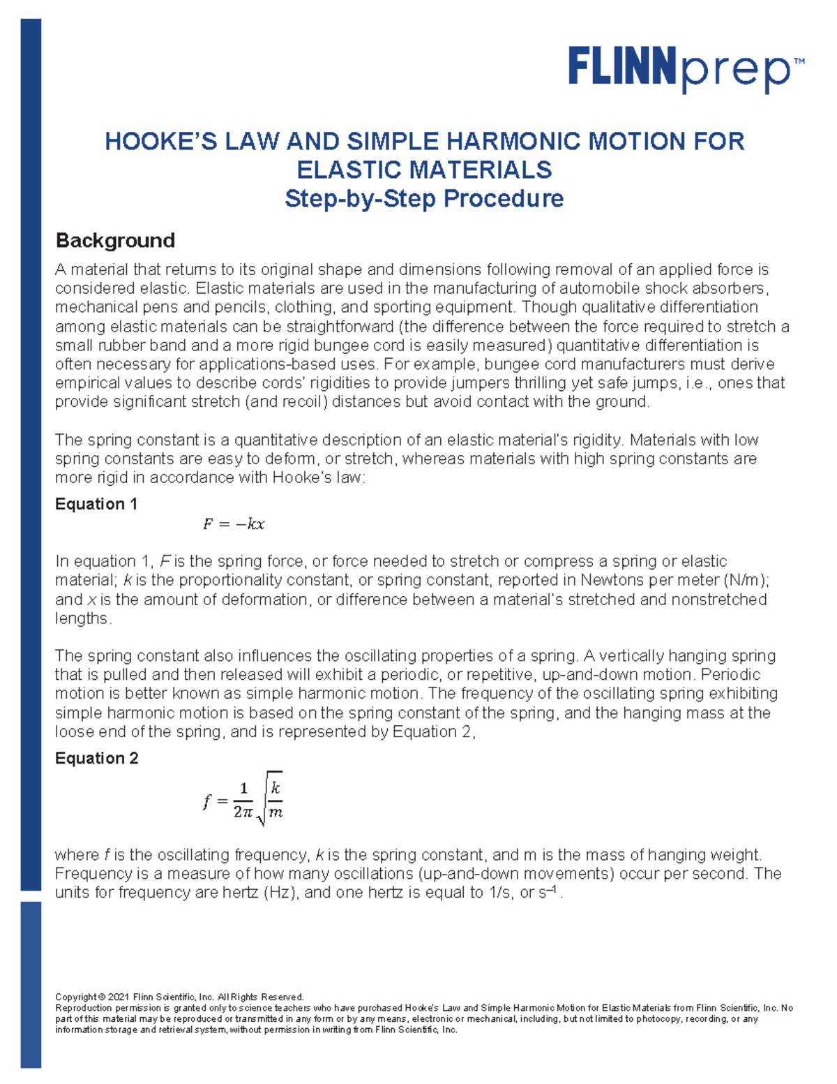 Hooke's Laws Practice - Copyright © 2021 Flinn Scientific, Inc. All ...
