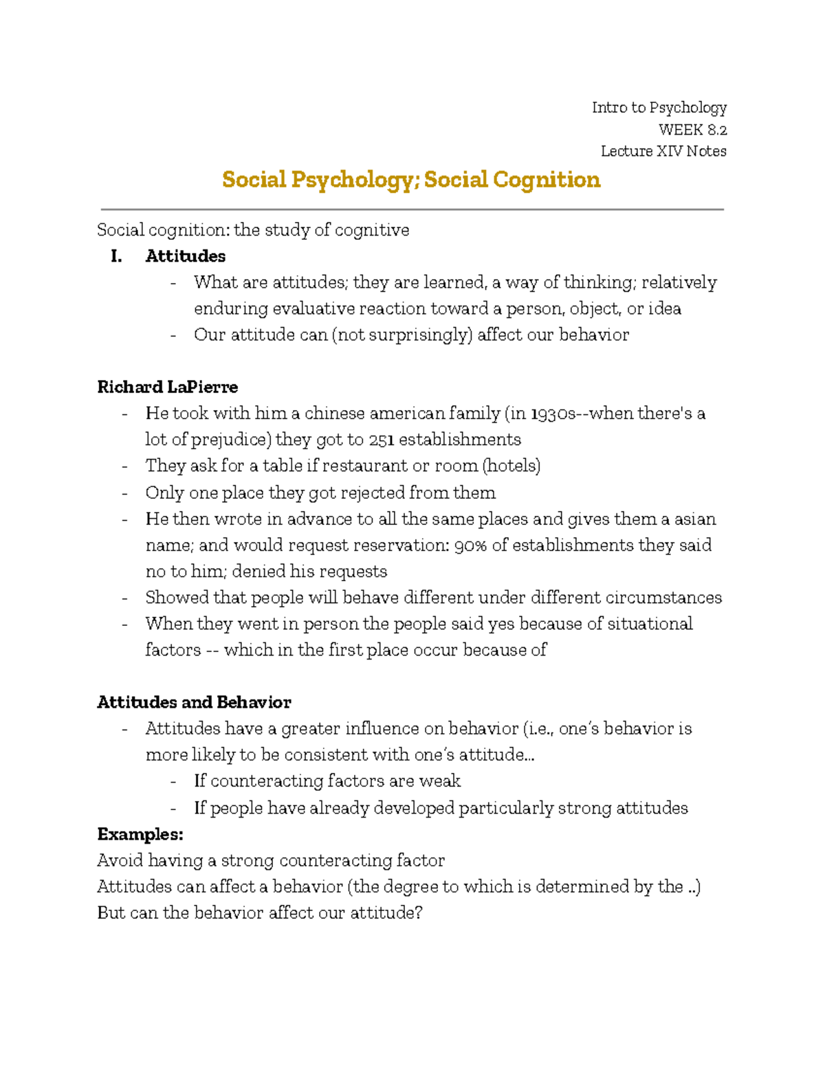 Psych 1 Lecture Notes Intro To Psychology Week 8 Lecture Xiv Notes