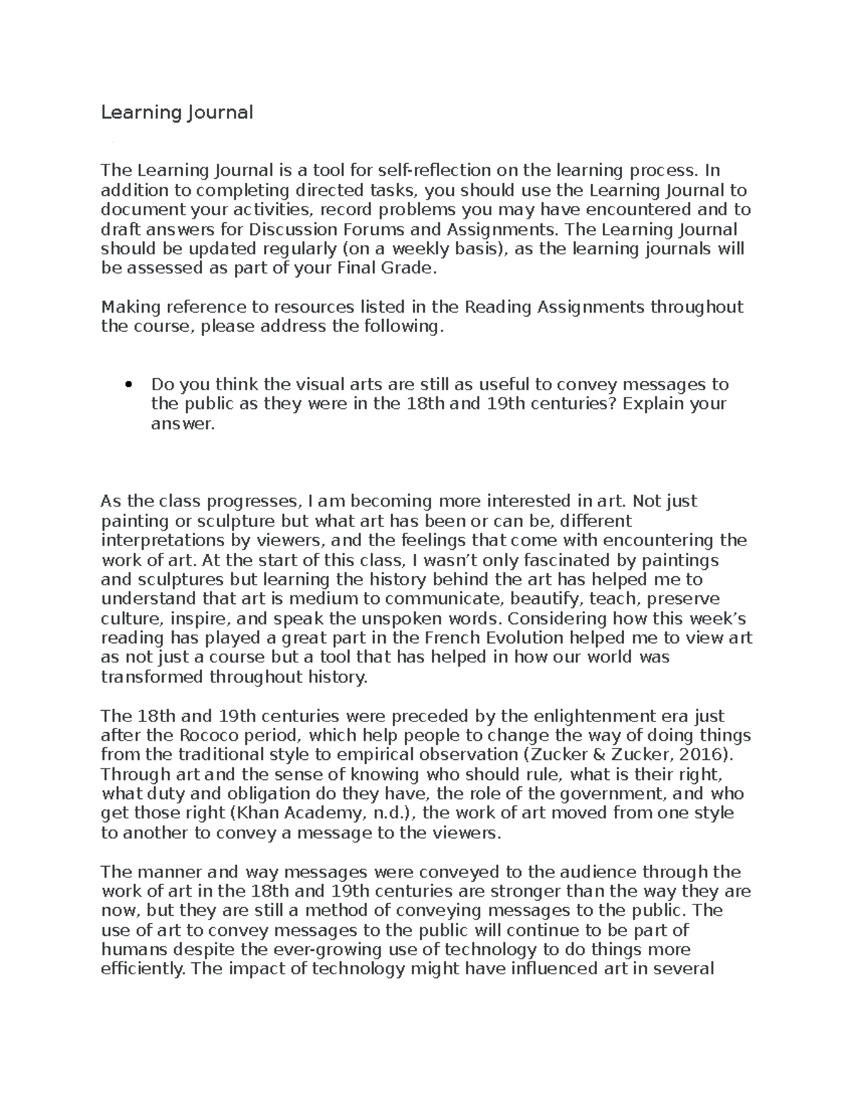 LJ WEEK FIVE - LEARNING JOURNAL - Learning Journal The Learning Journal ...