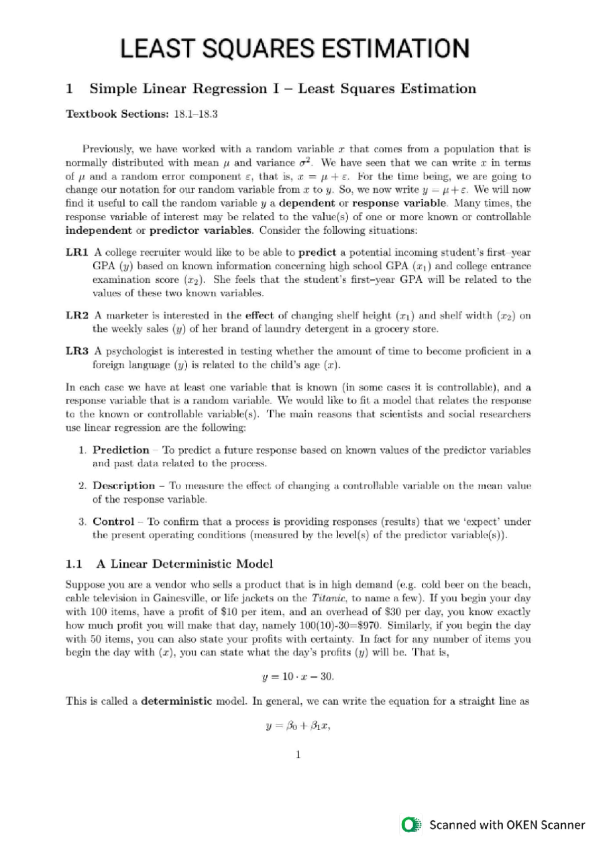 Least Square Estimation - Probability and Statistics - Studocu
