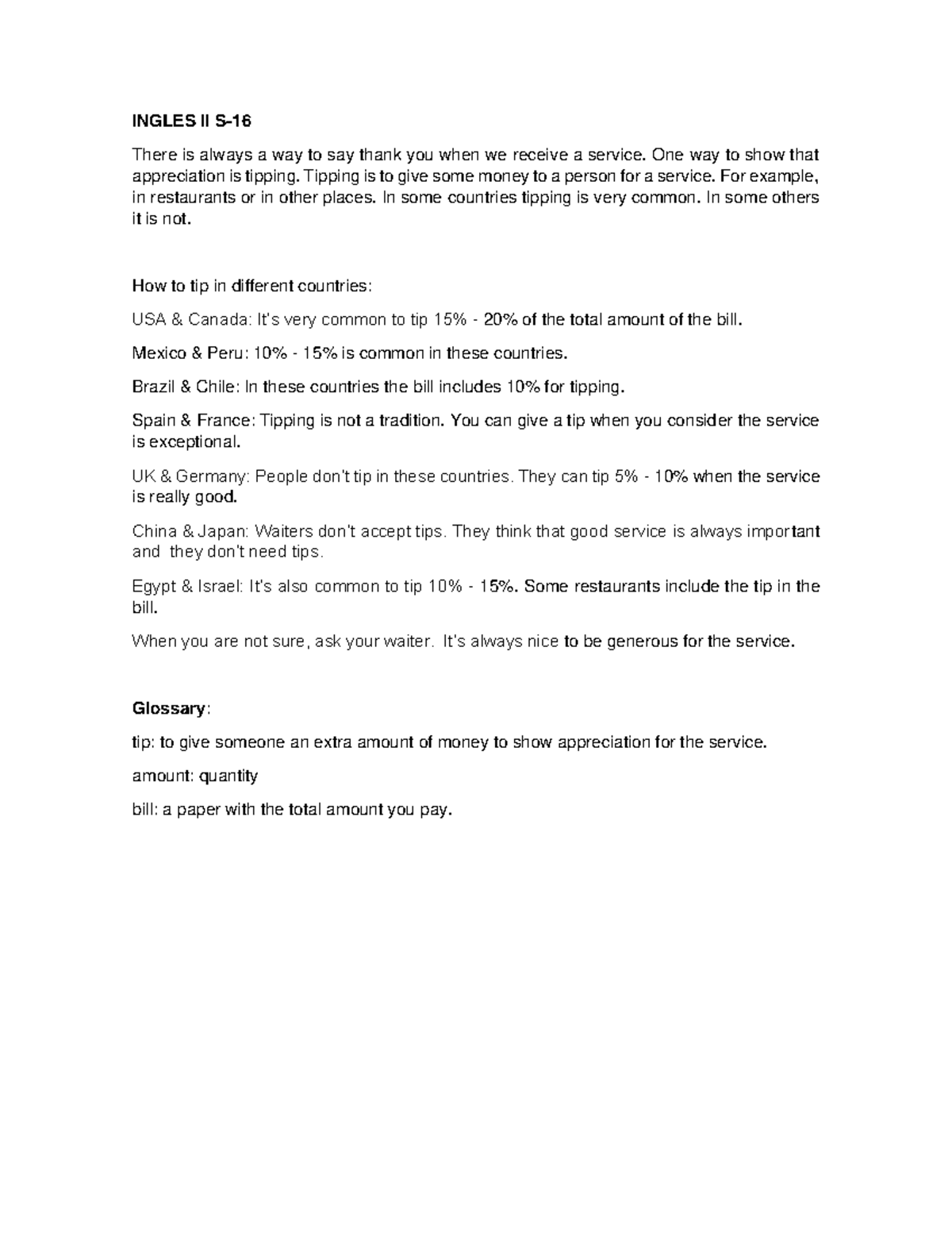 Ingles S-16 - II - S16 - INGLES II S- 16 There is always a way to say thank you when we receive ...