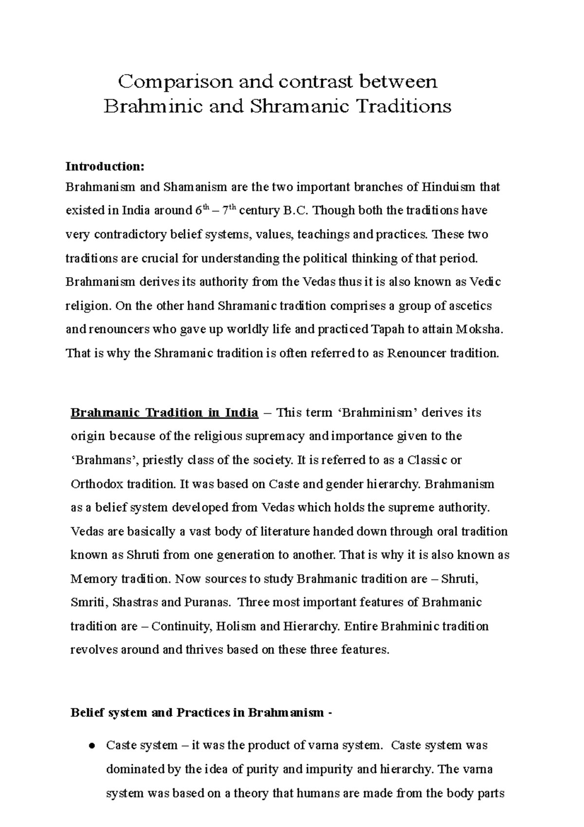 Comparison and contrast between Brahminic and Shramanic Traditions ...