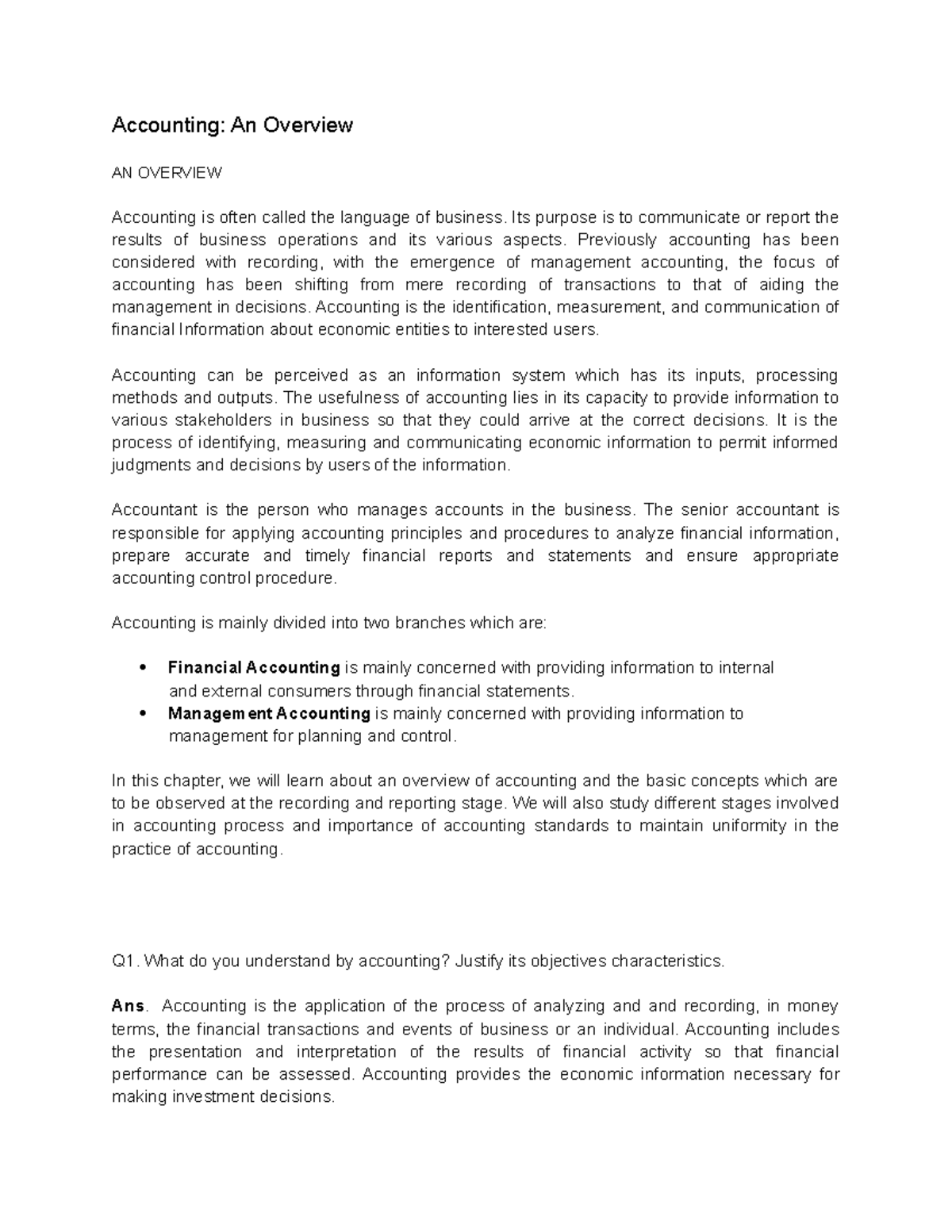 Accounting An Overview and Summarised Lecture note - Accounting: An ...