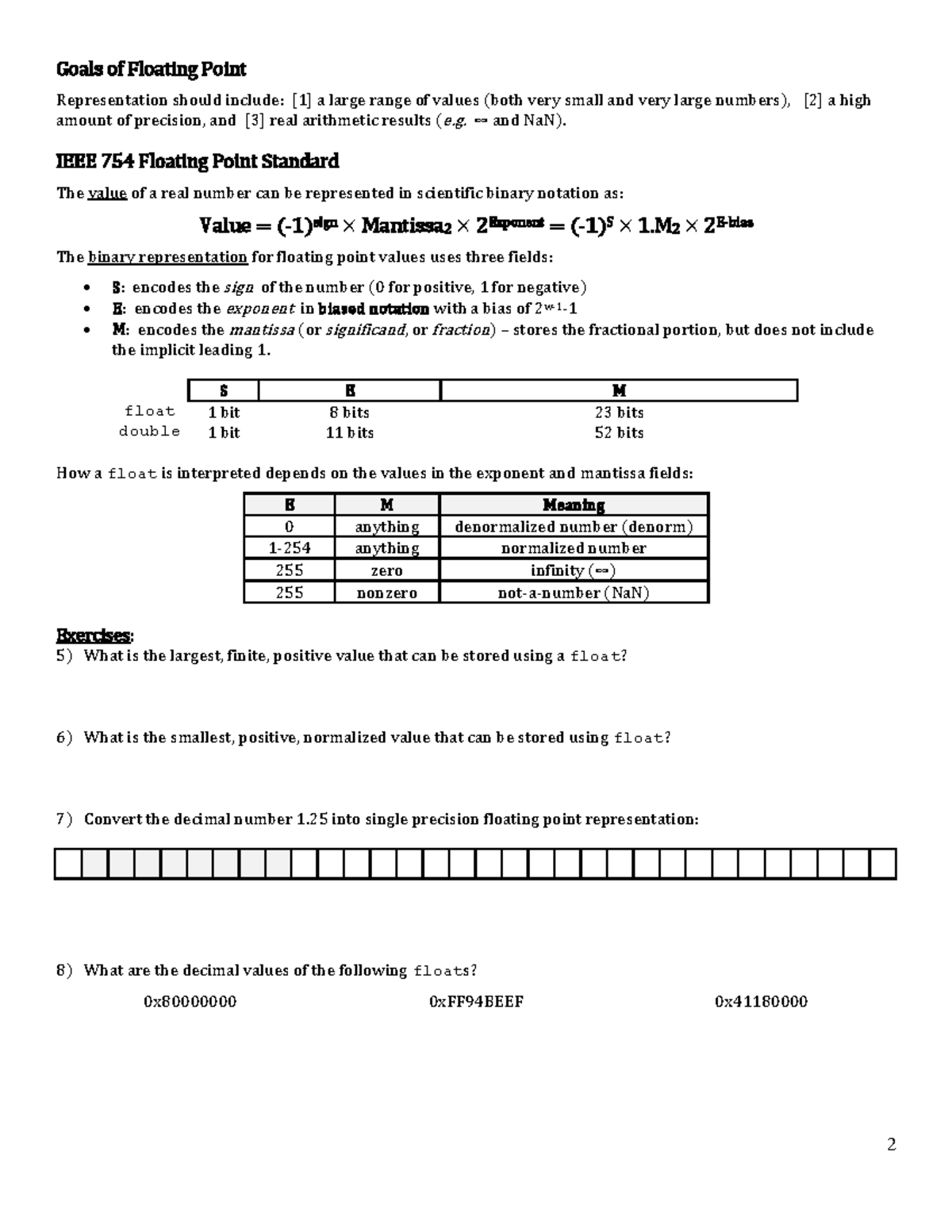Homework 5 2 Goals Of Floating Point Representation Should Include