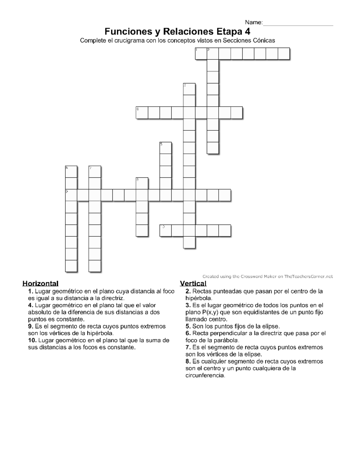 Crucigrama Etapa 4 Español - Name: Funciones y Relaciones Etapa 4 ...