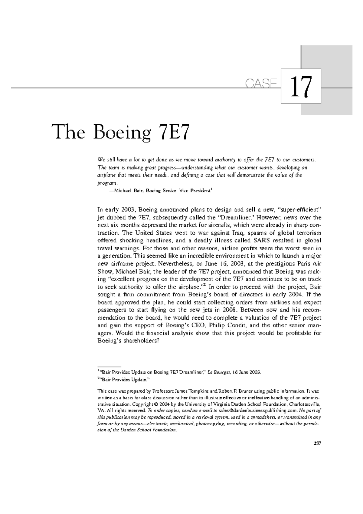 Boeing 7E7 - The Boeing 7E We still have a lot to get done as we move ...