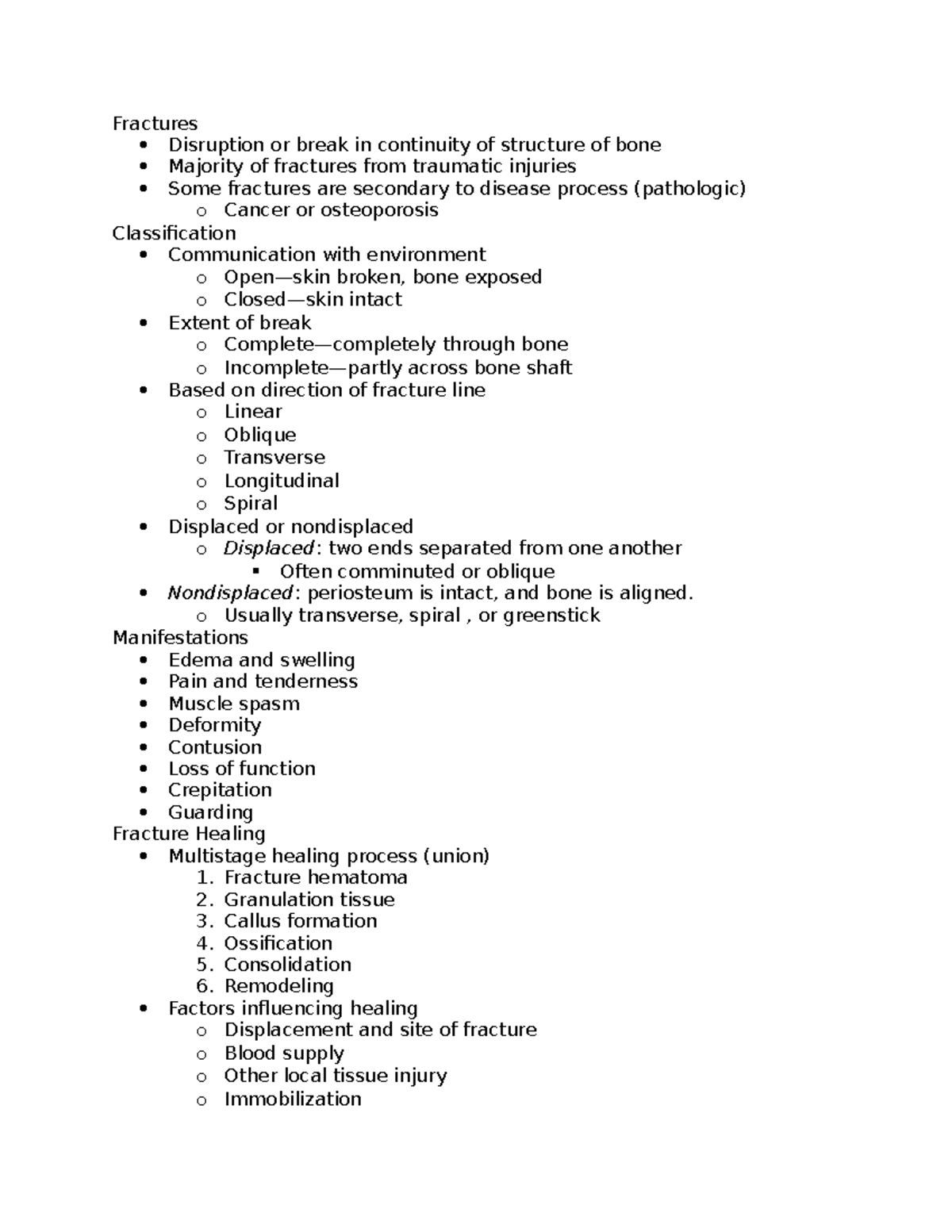 Module 9 - lecture notes - Fractures Disruption or break in continuity ...