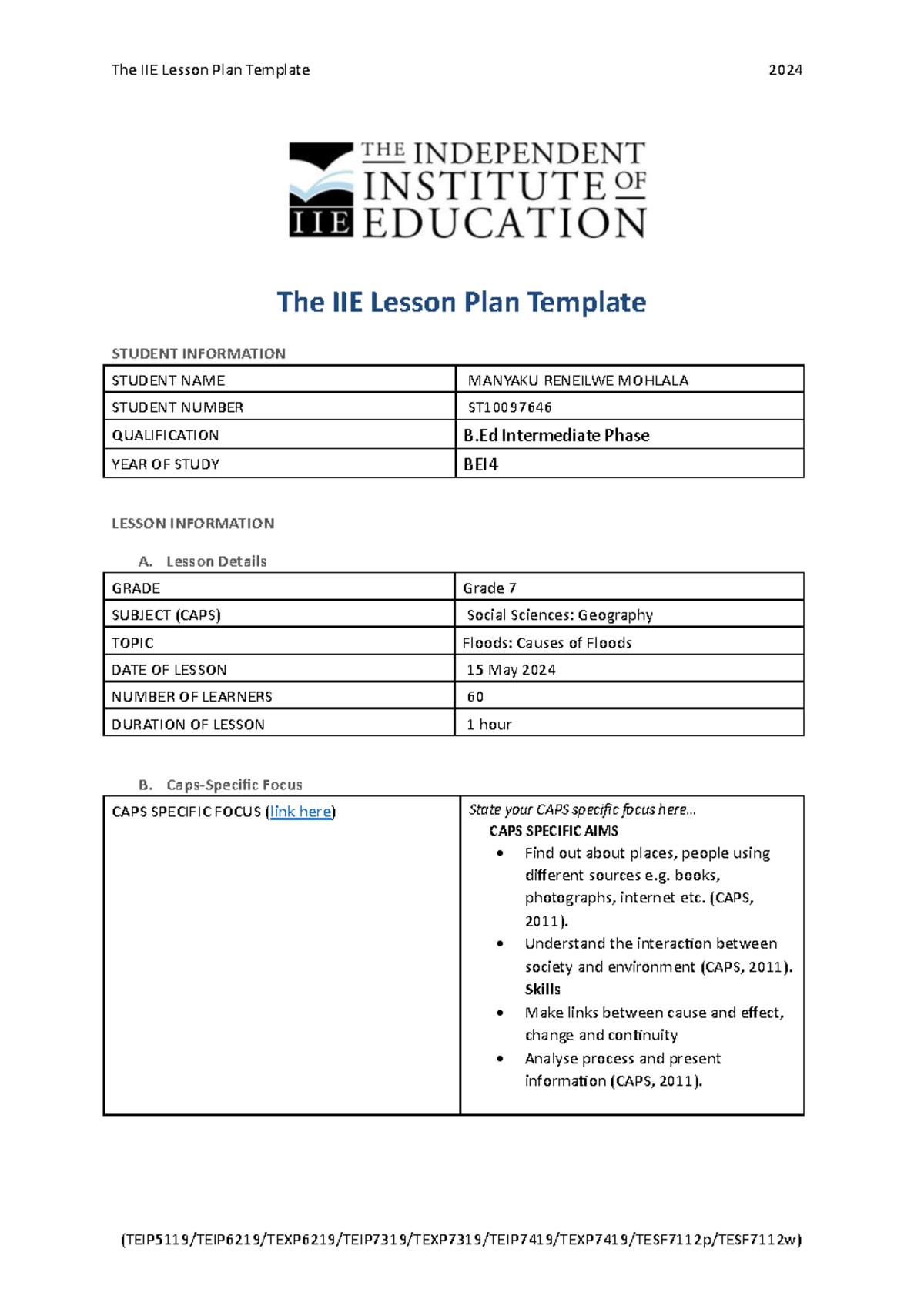 S. S - I hope this lesson plan will help others to write lesson plans ...
