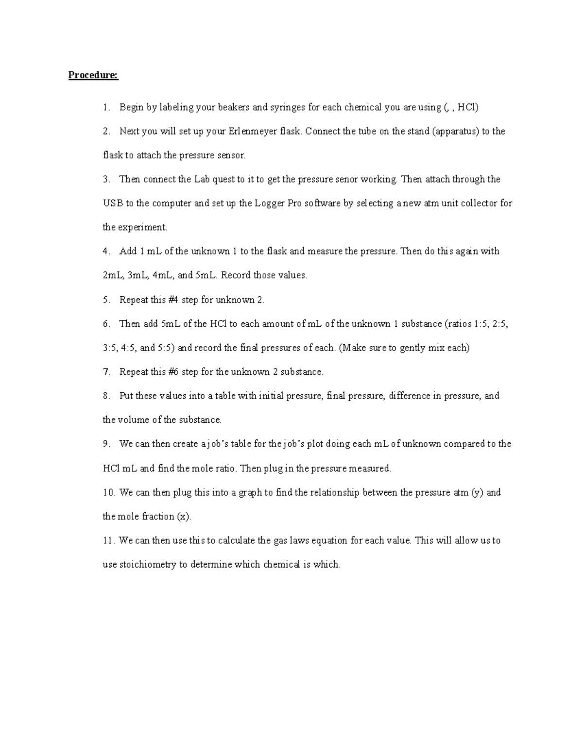 Procedure 2 - lab 2 - Procedure: Begin by labeling your beakers and ...