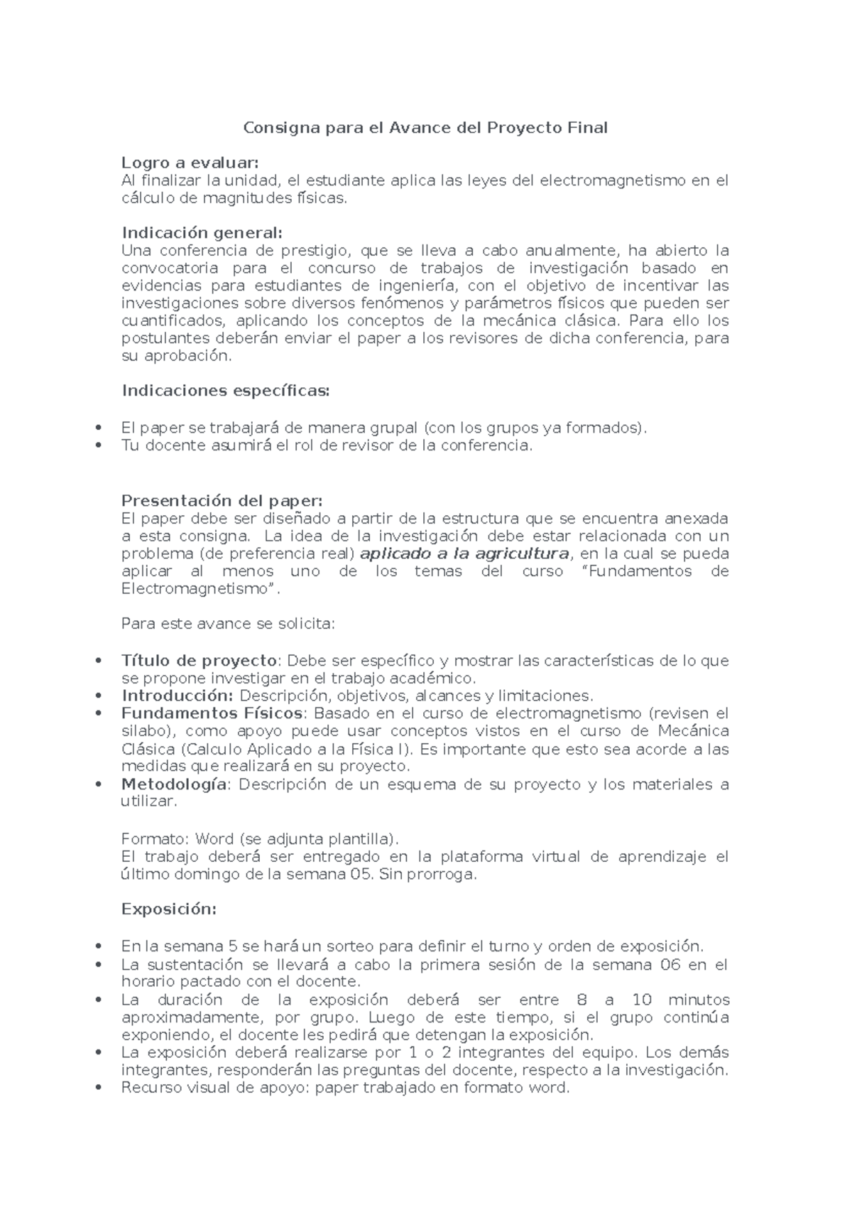 Indicaciones para el avance del Proyecto Final Sonqll - Consigna para el Avance del Proyecto ...