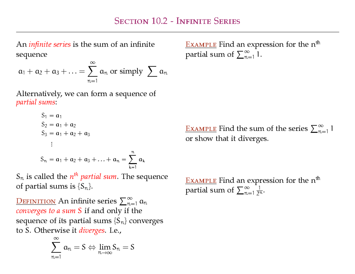 Math166 Section 1002 - Section 10 - Infinite Series An infinite series ...